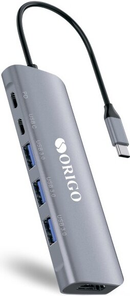 Origo Док-станция Type-C->3 порта USB3.0 + 1 порт HDMI + 1 порт Type-C PD3.0 + 1 порт Type-C Origo OU3360PD, серый (ret)