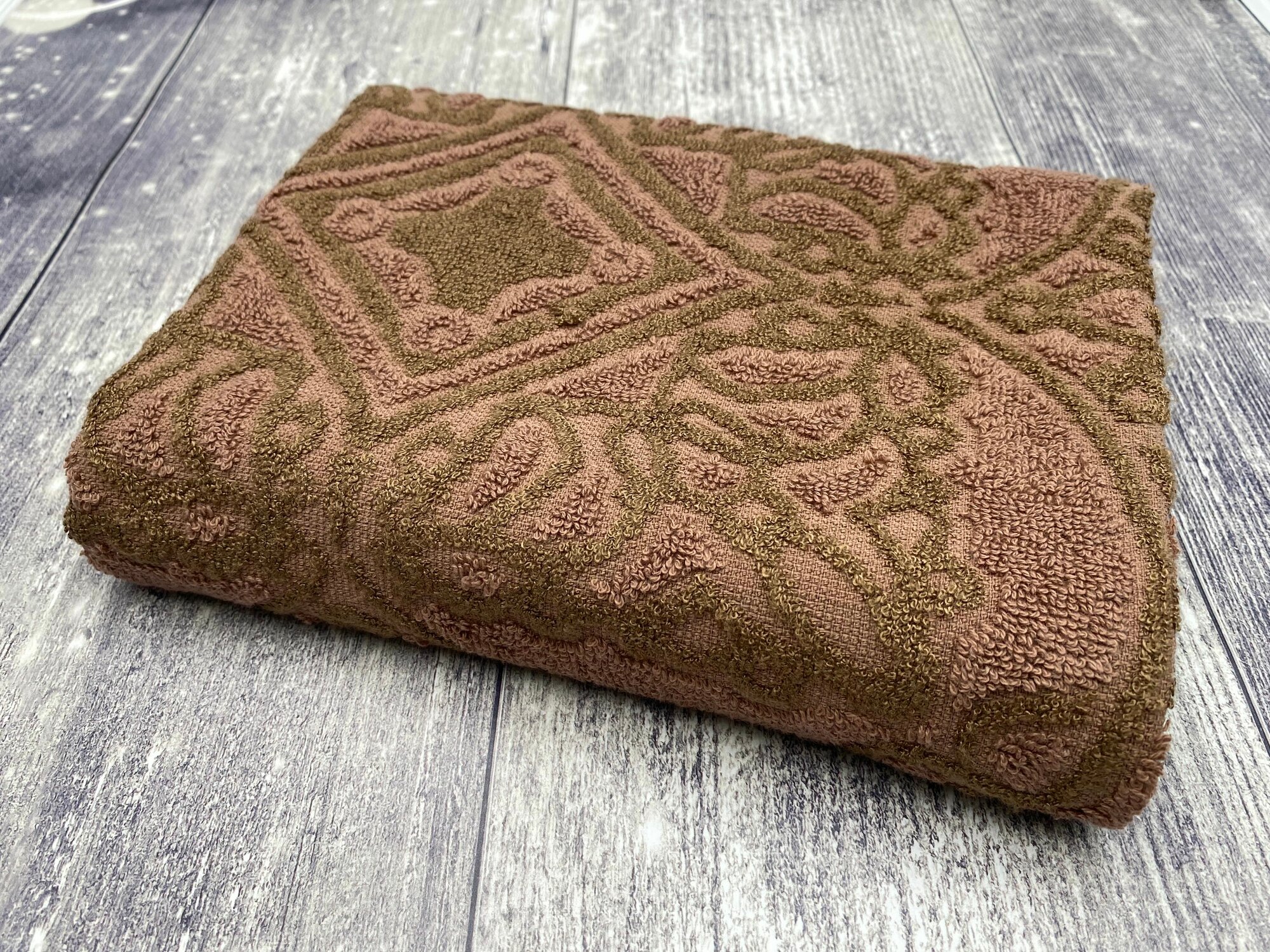 Полотенце махровое для рук и лица в подарок Мужчине на 23 февраля, на День рождения, на Новый год "Орнамент" 50 х 90 см Беж-Какао