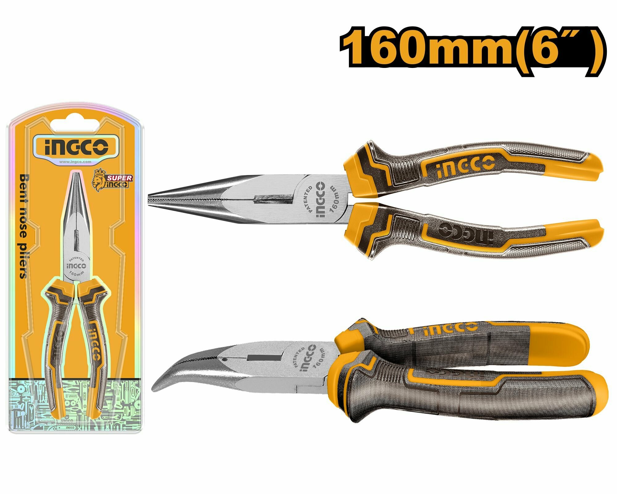 Длинногубцы изогнутые 160 мм INGCO HBNP08168