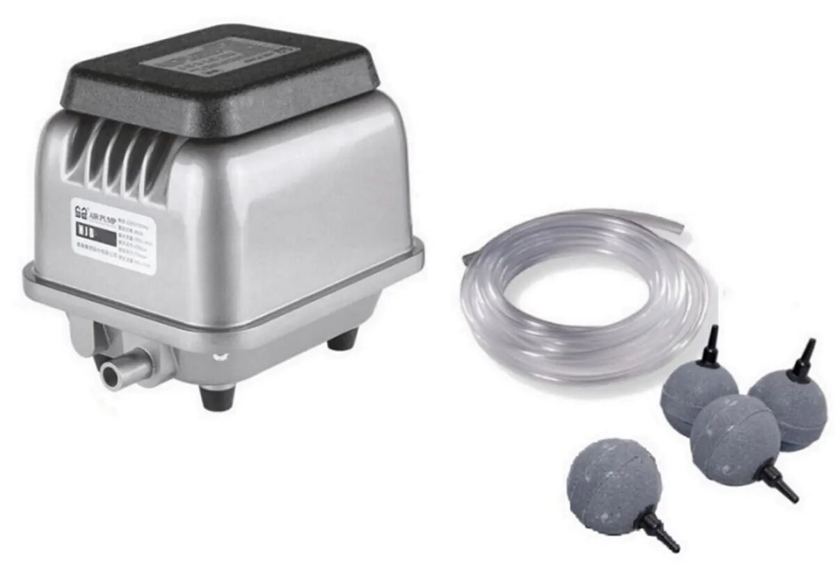 Комплект аэрации для пруда и септика компрессор HJB-50+аэраторы S05x4шт + шланг 4ммх20м/п.