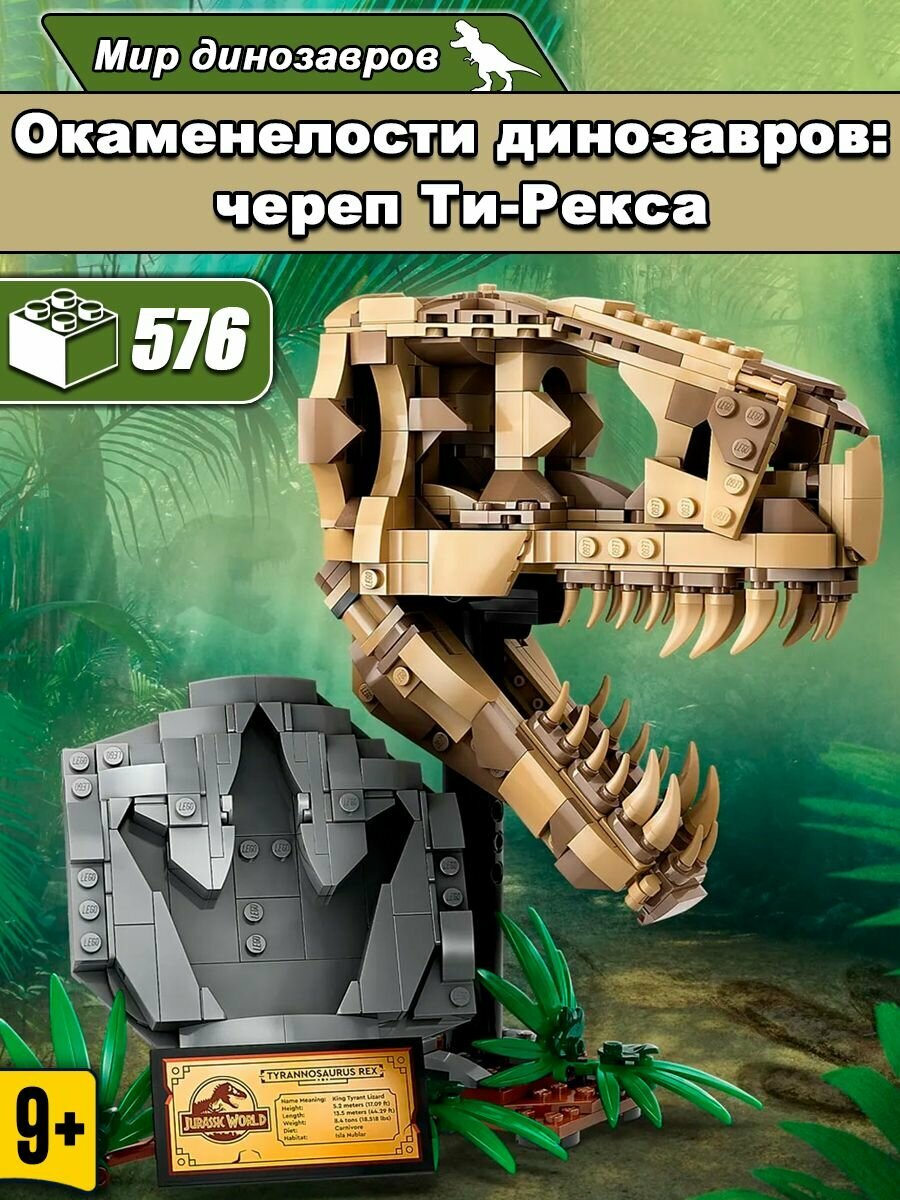 Конструктор Окаменелости динозавров: череп Ти-Рекса, 576 деталей
