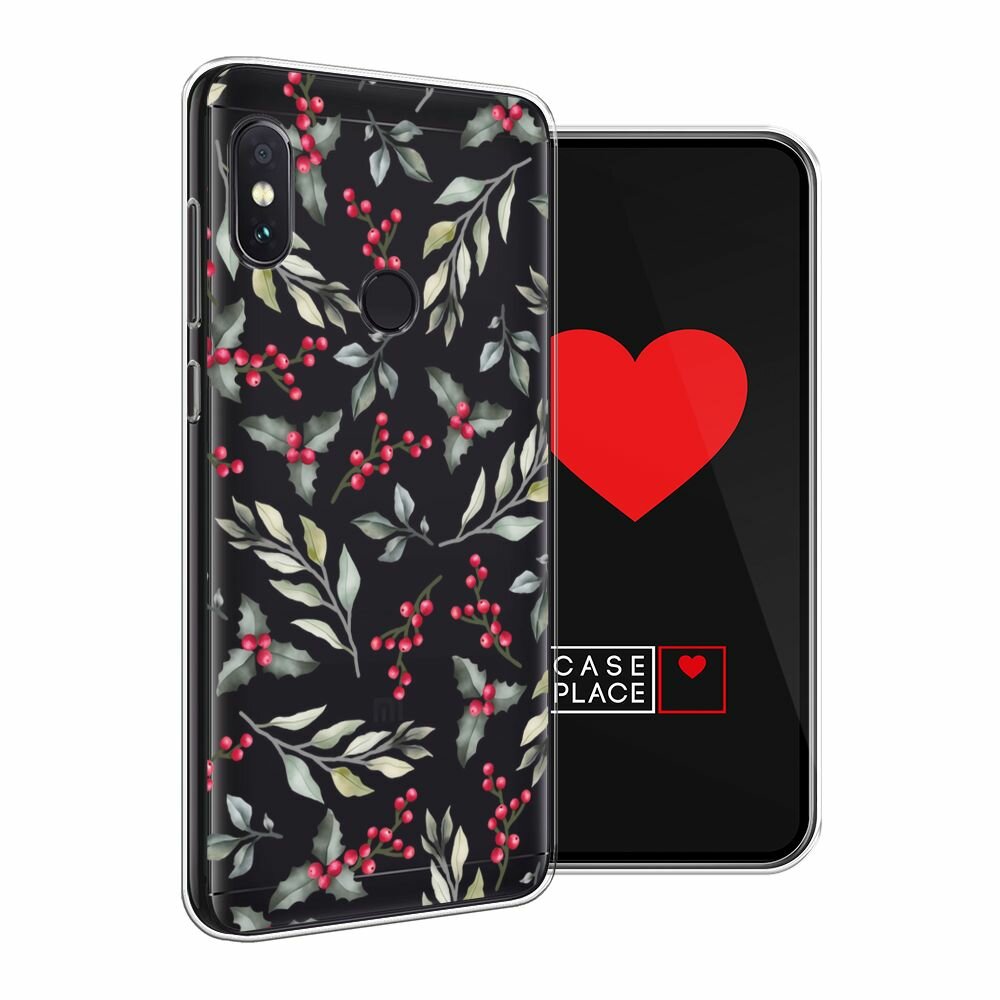 Чехол на Xiaomi Redmi Note 5/Note 5 Pro / Сяоми Редми Нот 5/Нот 5 Про с принтом Зимние ягоды паттерн, прозрачный — фото 1
