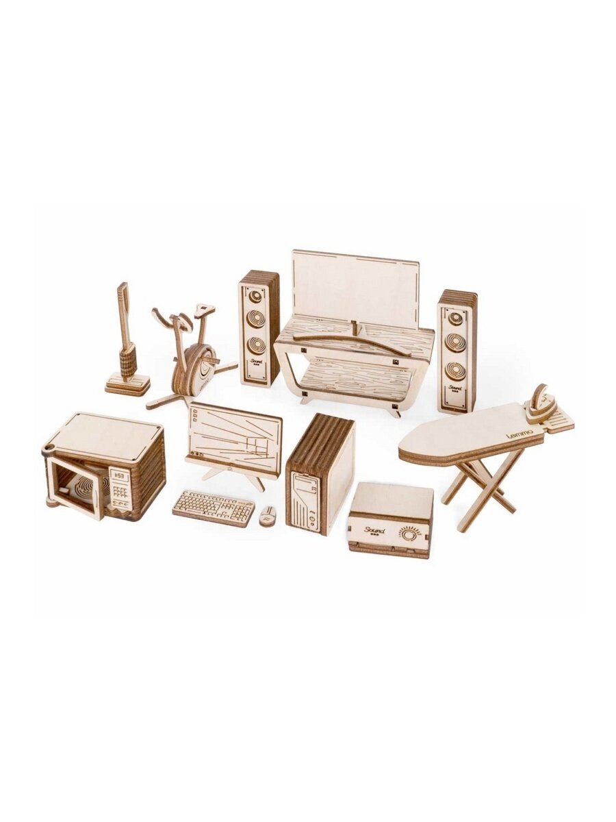 Деревянный конструктор Lemmo модель "набор мебели бытовая техника", 100 деталей