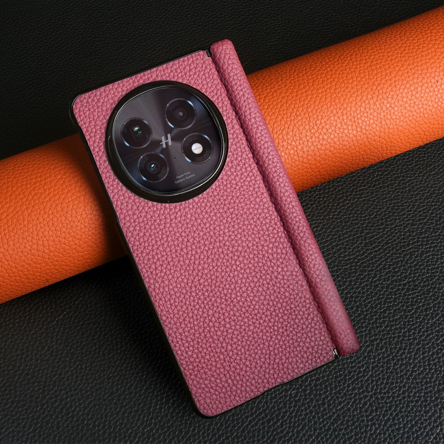 OPPO Find N5 Кожаный чехол с пивотом, односторонний задний боковик, цвет розовый красный