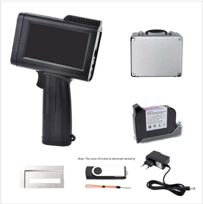 Portable HD Handheld Inkjet Printer with 4.3 Inch Touchscreen Intelligent Barcode Support Logo Date QR Code Symbols Batch Number USB Interface for Variable Data With Quick-Drying Ink Cartridge