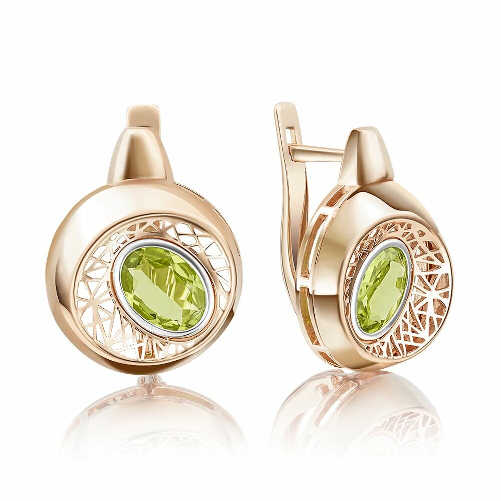 Серьги, красное золото, 585 проба, хризолит