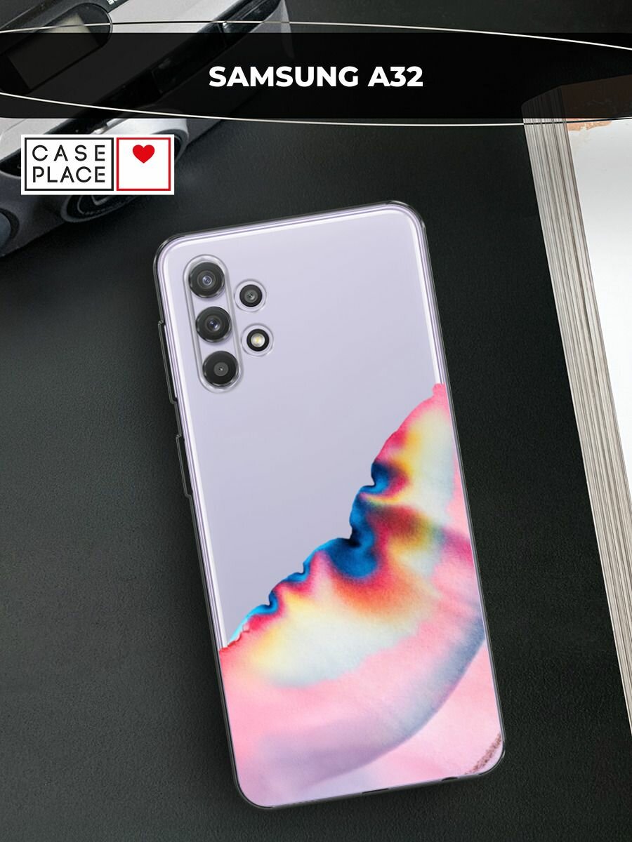 Чехол на Samsung Galaxy A32 / Самсунг Галакси А32 с принтом Розовая акварель, прозрачный