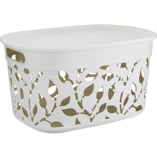 Коробка Idea флора 25л с крышкой М 2364 белый ротанг