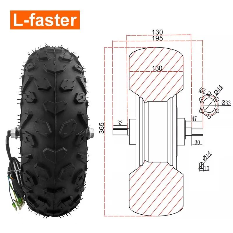 L-faster Мотор-колесо для садовой тачки, черное резиновое колесо с пневматическими шинами, 365мм диаметр