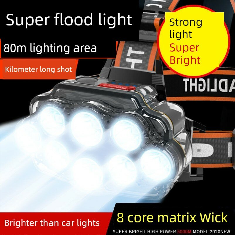 Светильник для головы LED с одинарной литий-ионной батареей T20, желтый свет, 8 светодиодов, яркий, перезаряжаемый,