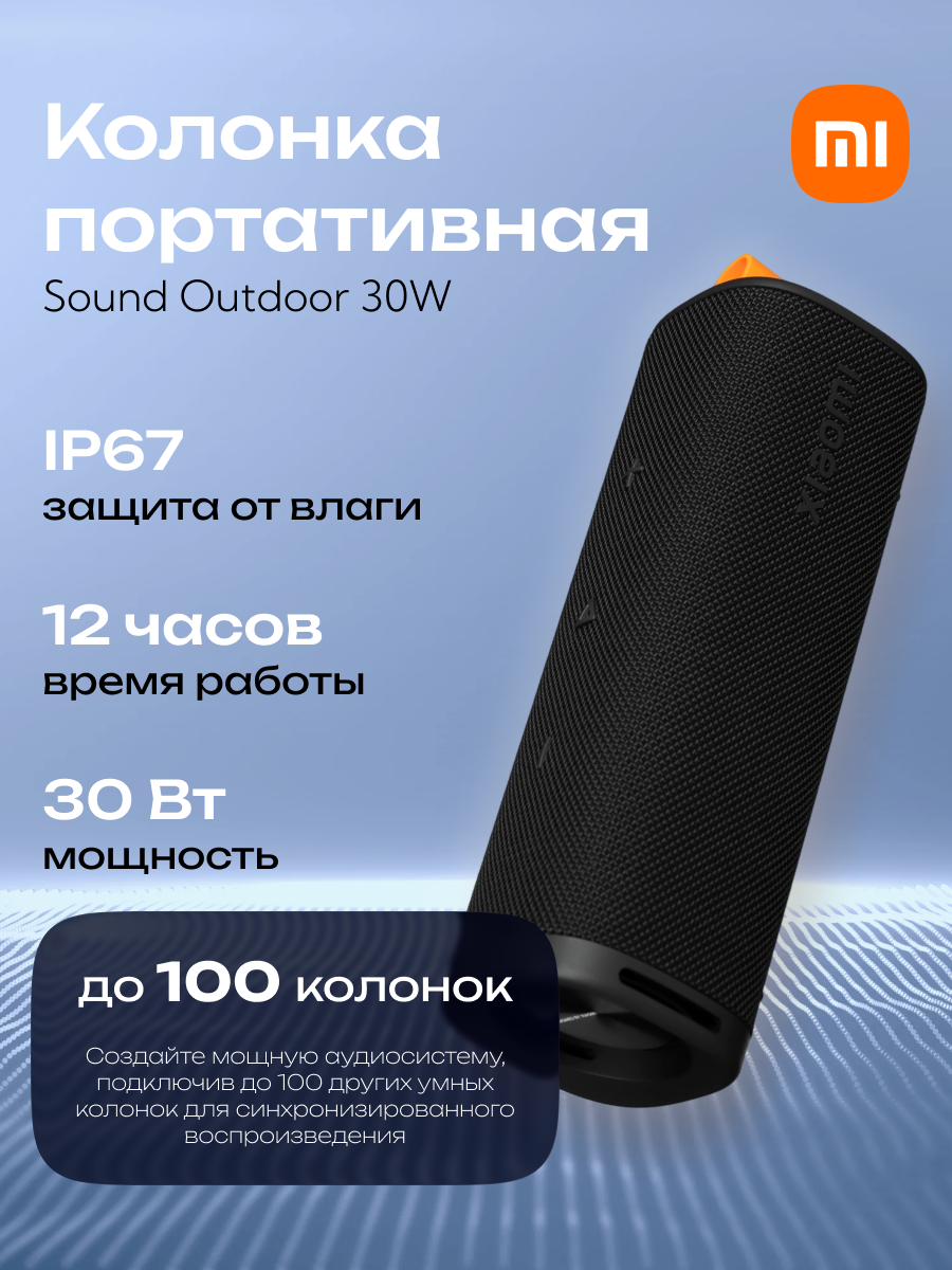 Колонка портативная Xiaomi Sound Outdoor 30W (Black) Сяоми, Bluetooth