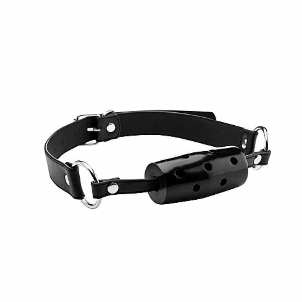 Кляп-цилиндр Shots Media Cylinder Gag, для БДСМ и любовных игр, черный, кожаный, M