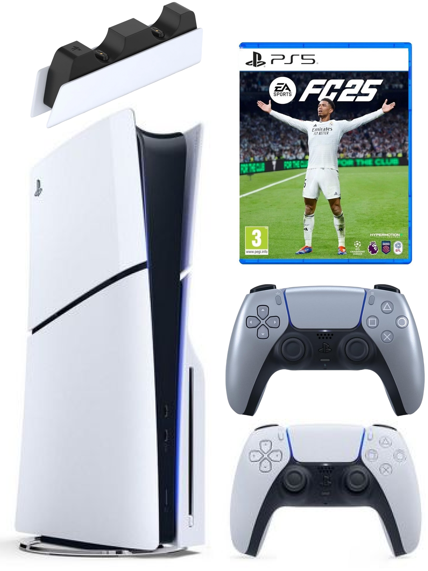 Игровая приставка Sony PS 5 Slim, 1ТБ(с дисководом) +2 геймпад (silver) + Зарядная станция + FC25,(подробности в чате)