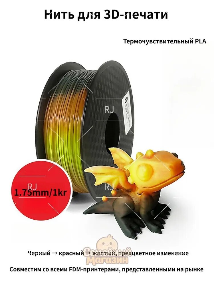 Пластик 3D-принтера PLA, термохромный, цветопеременный, радужный, 1 кг, 1,75 мм