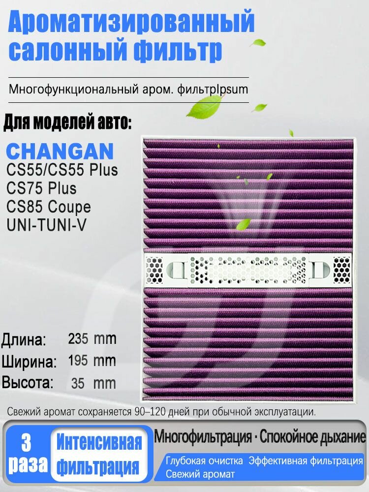 Фильтр салонный арт. Ароматический салонный фильтр Changan CS55, CS55 Plus, CS75 Plus, CS85 Coupe, UNI-T, UNI-V с антибактериальной защитой, 4 ароматические палочки в комплекте, 1 шт.