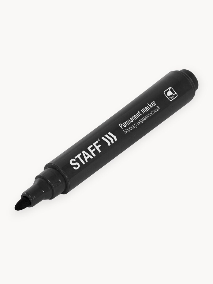 Маркеры перманентные (нестираемые) для рисования и письма Staff Basic Budget Pm-125, Черные, Комплект 3 штуки, наконечник 3 мм, 880597