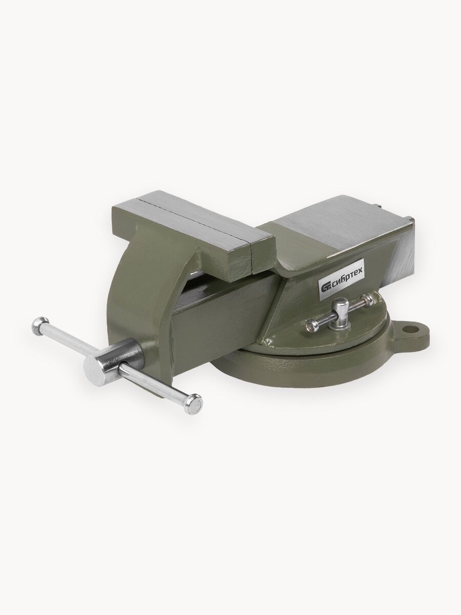 Тиски слесарные поворотные Сибртех, 100 мм ширина губок и 100 мм рабочий ход, стальной корпус и чугунное основание 18618