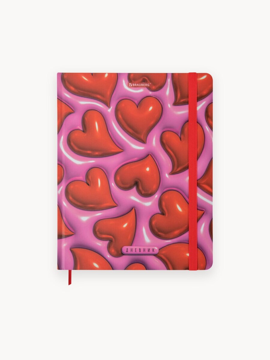Дневник школьный для девочек 1-11 класс, канцелярия в школу, 48 листов со справочным материалом, обложка твердая с резинкой, Brauberg Сердечки, 107241