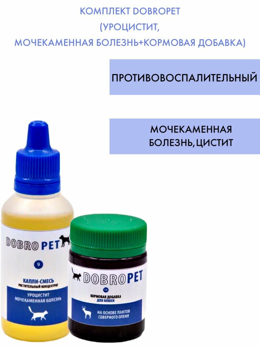 Набор DOBROPET-9: Капли при мочекаменной болезни и Кормовая добавка для кошек, 2 шт.