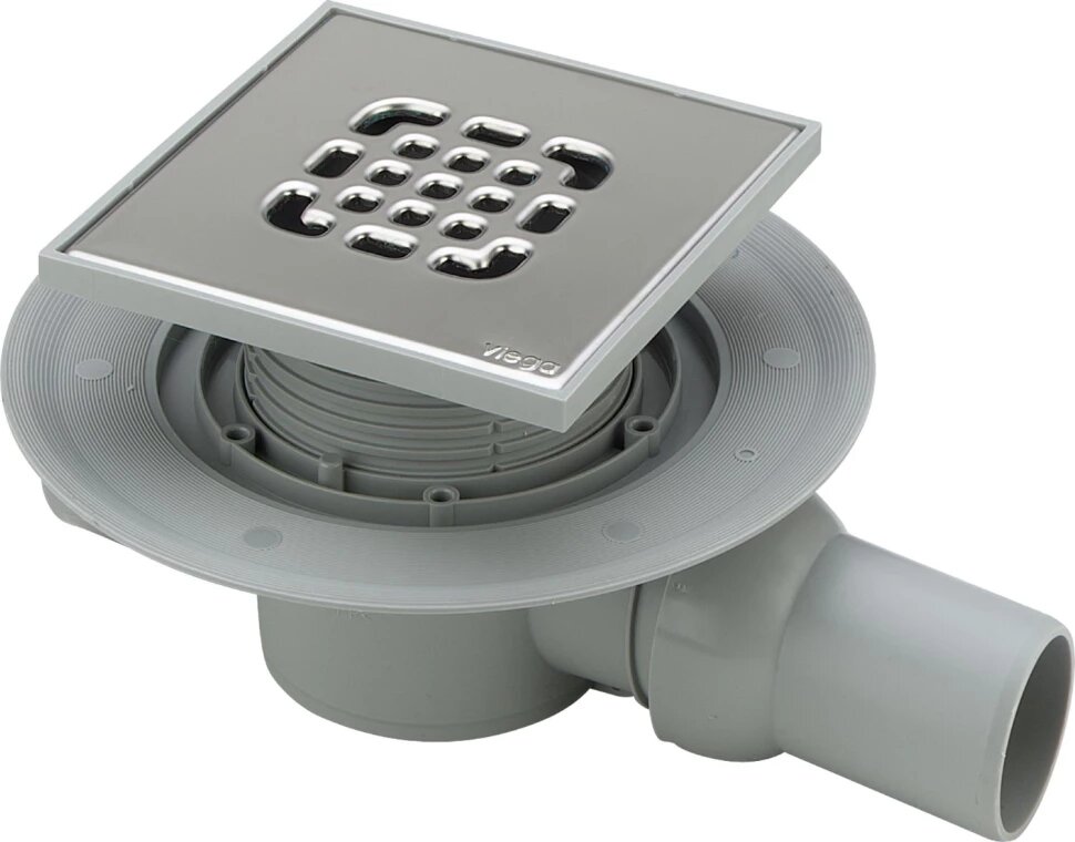 Душевой трап модель 4935.2 Viega Advantix 557140 150x150/50 мм, с решеткой, перфорированный, хром