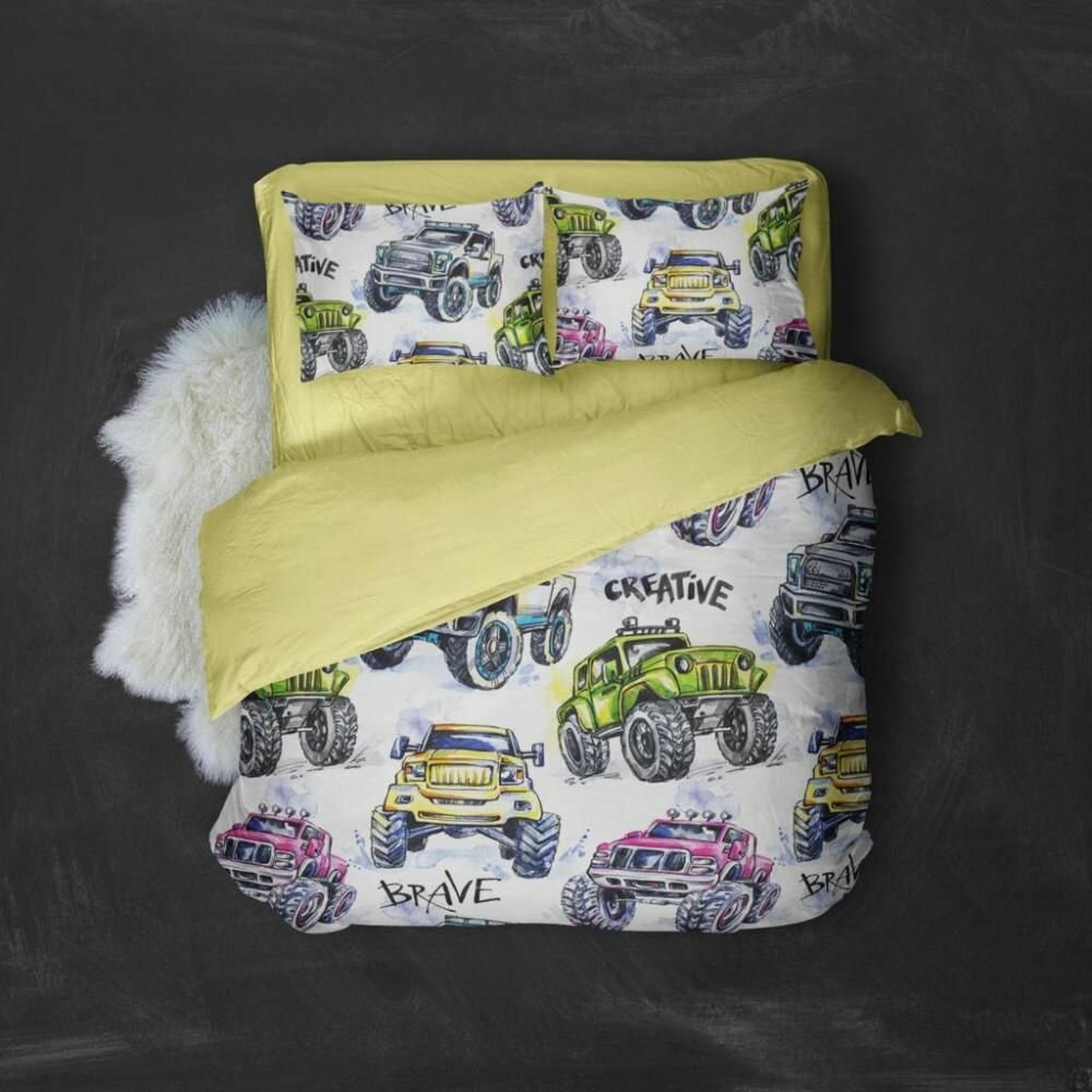 Арт комплект постельного белья Трак Монстр, 1.5 спальный, наволочки 50/70