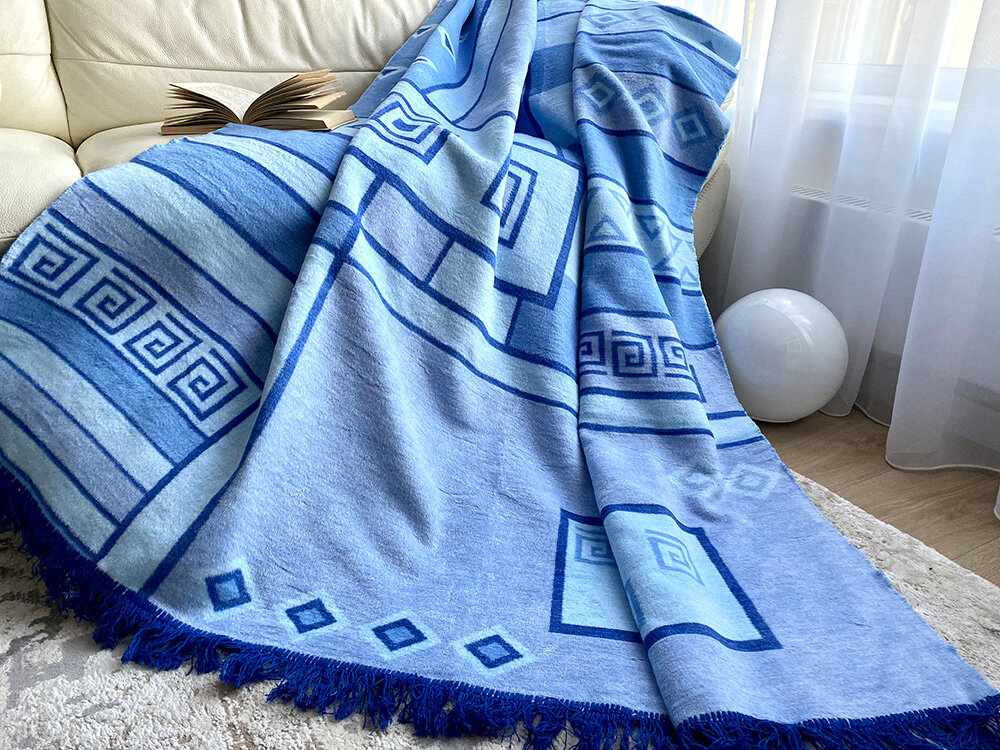 Плед Rajtex, Геометрия голубой, Хлопок, 150x200 см