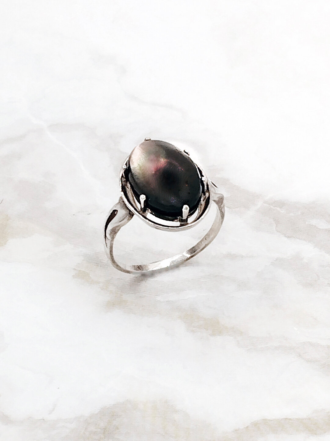 Перстень, серебро, 925 проба, чернение, перламутр