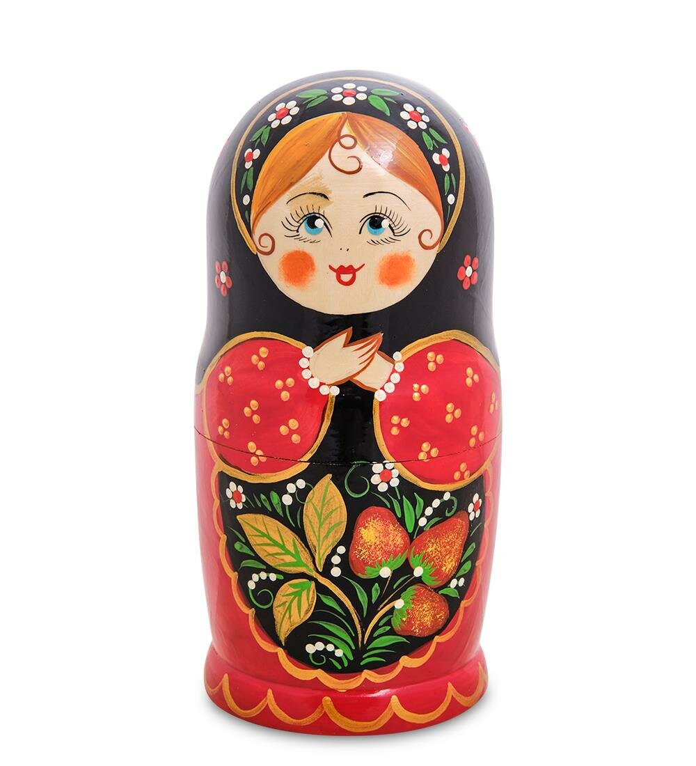 Матрешка "Вятская клубника", дерево, ручная роспись, 8,8х8,8х18 см