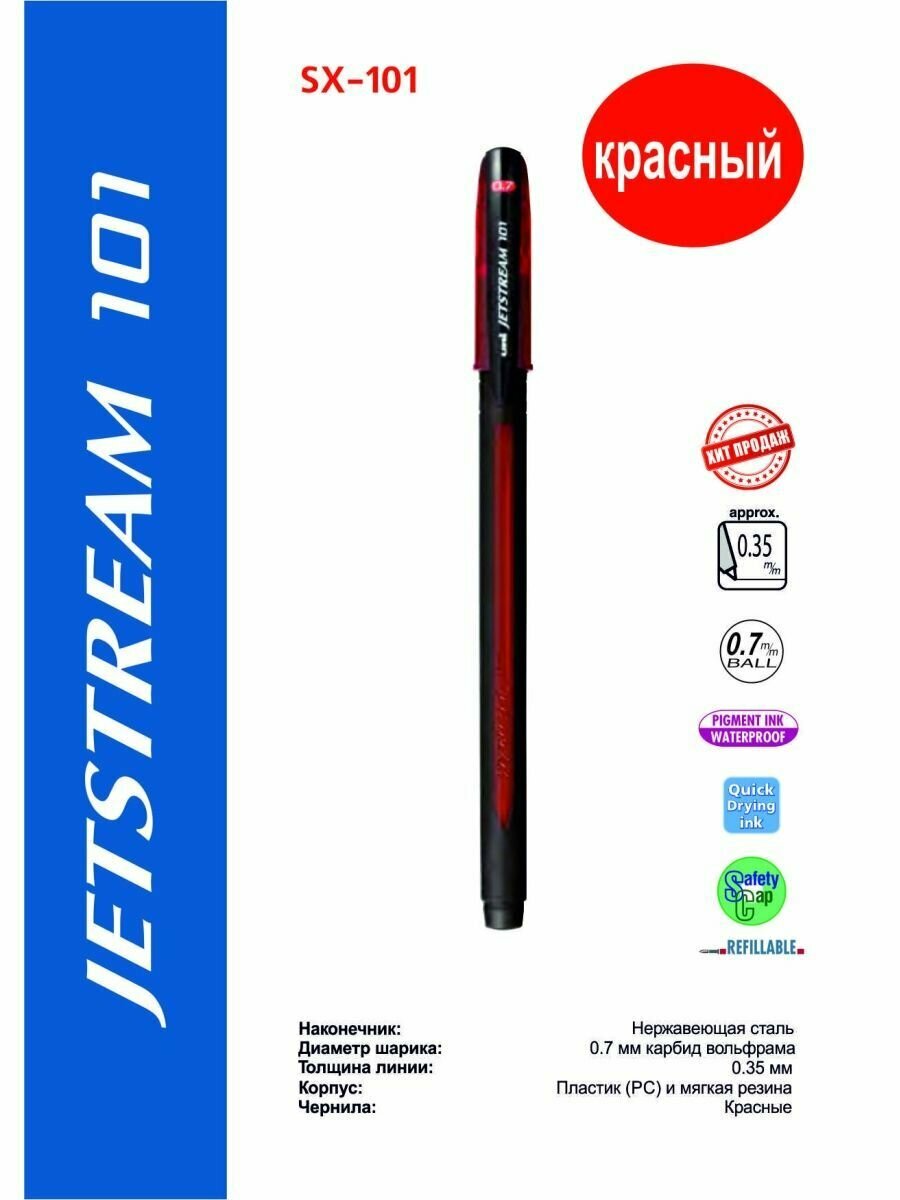 Ручка шариковая Uni Jetstream SX-101 красный