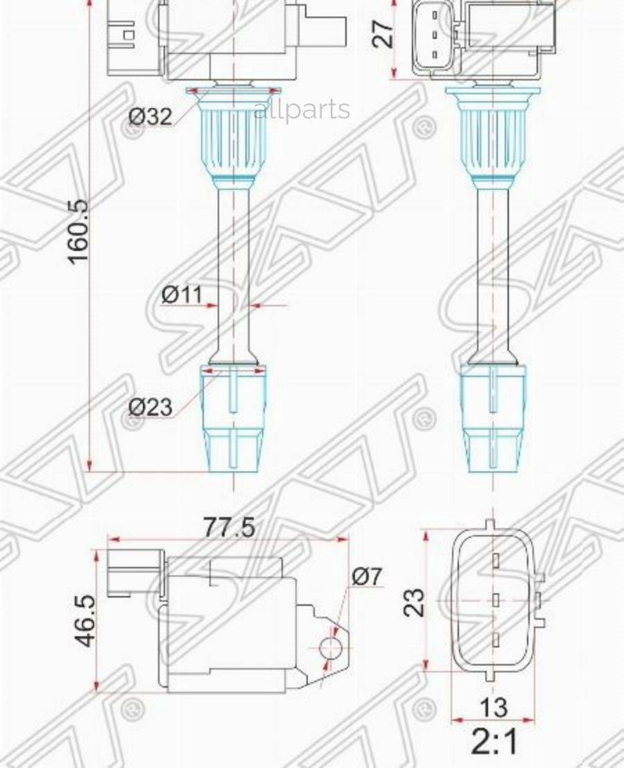 SAT ST-22448-2Y005 Катушка зажигания FR NISSAN CEFIRO A33 VQ20DE/VQ25DE/VQ30DE 98-03 (3)