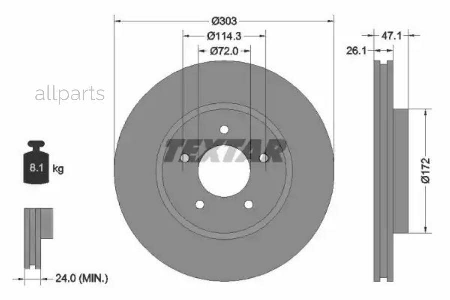 TEXTAR 92197703 Диск тормозной передний с покрытием PRO FORD/FORD AUSTRALIA/FORD USA/MAZDA TEXTAR 92197703