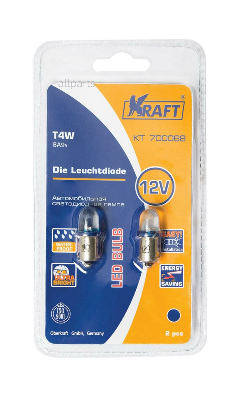 KRAFT KT700068 Лампа светодиодная 12V T4W 4W BA9s KRAFT 2 шт. картон KT700068