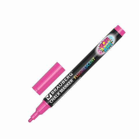 Маркер меловой "POP-ART" розовый, 3,5 мм, сухостираемый, для гладких поверхностей, BRAUBERG, 151522