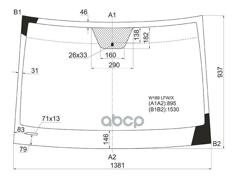 Стекло лобовое Mercedes-Benz A-Class 04-12 / B-Class 05-12 XYG арт. W169 LFW/X