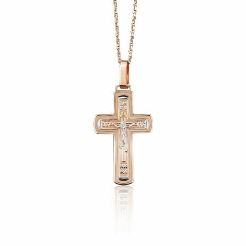 Крестик, комбинированное золото, 585 проба, родирование