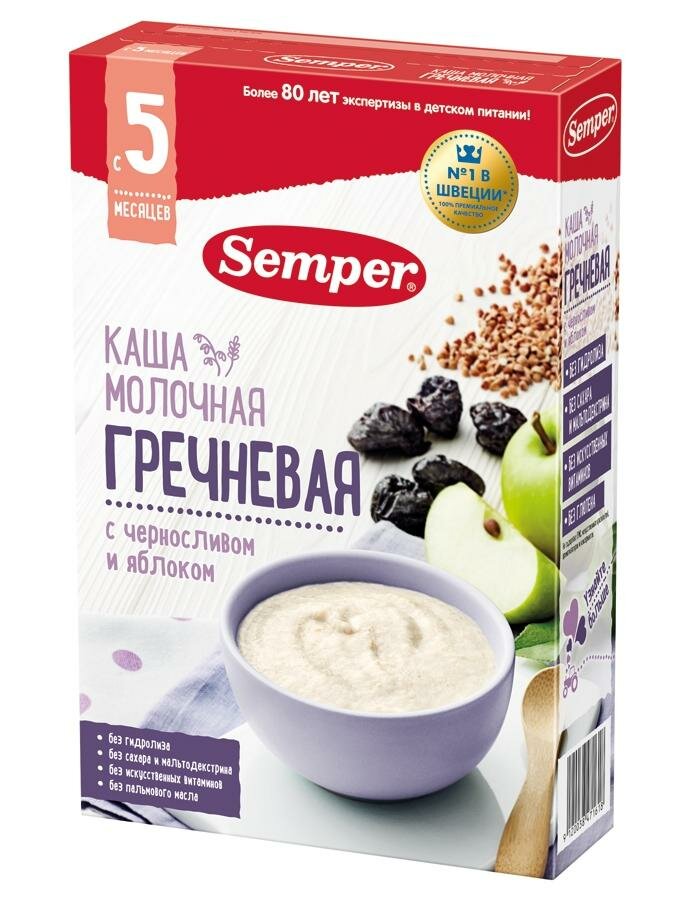 Каша Semper молочная Гречневая с черносливом и яблоком 180 г