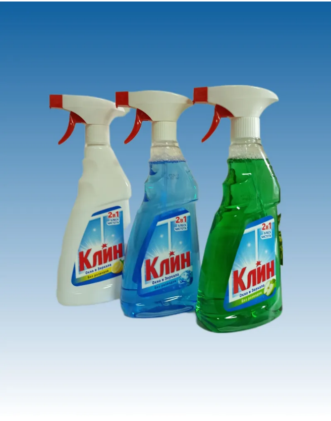 Для стекол и зеркал Клин Лимон 500 мл, Кристалл 500 мл, Яблоко 500 мл