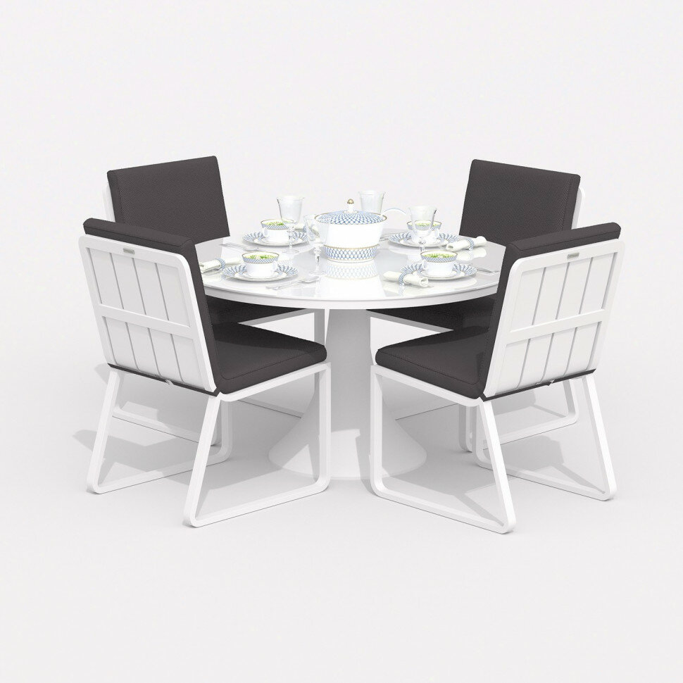 Стол обеденный IDEAL PATIO DIVA, белый, круглый, металл/стекло — фото 1
