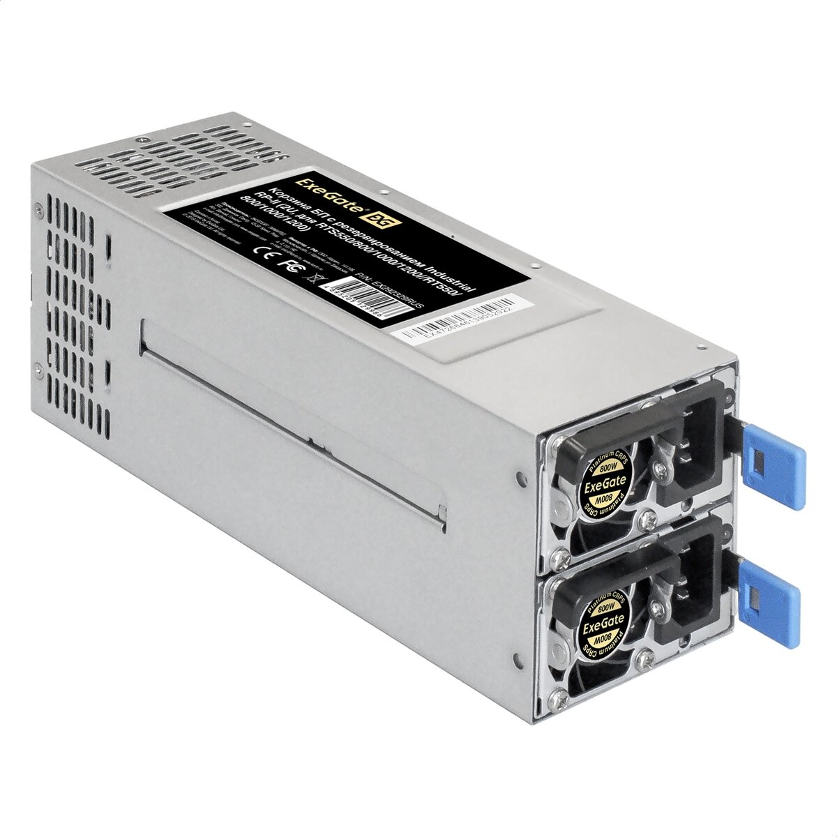 Блок питания ExeGate 2U Redundant 2x800W Industrial-RTS800 (APFC, КПД 94% (80 PLUS