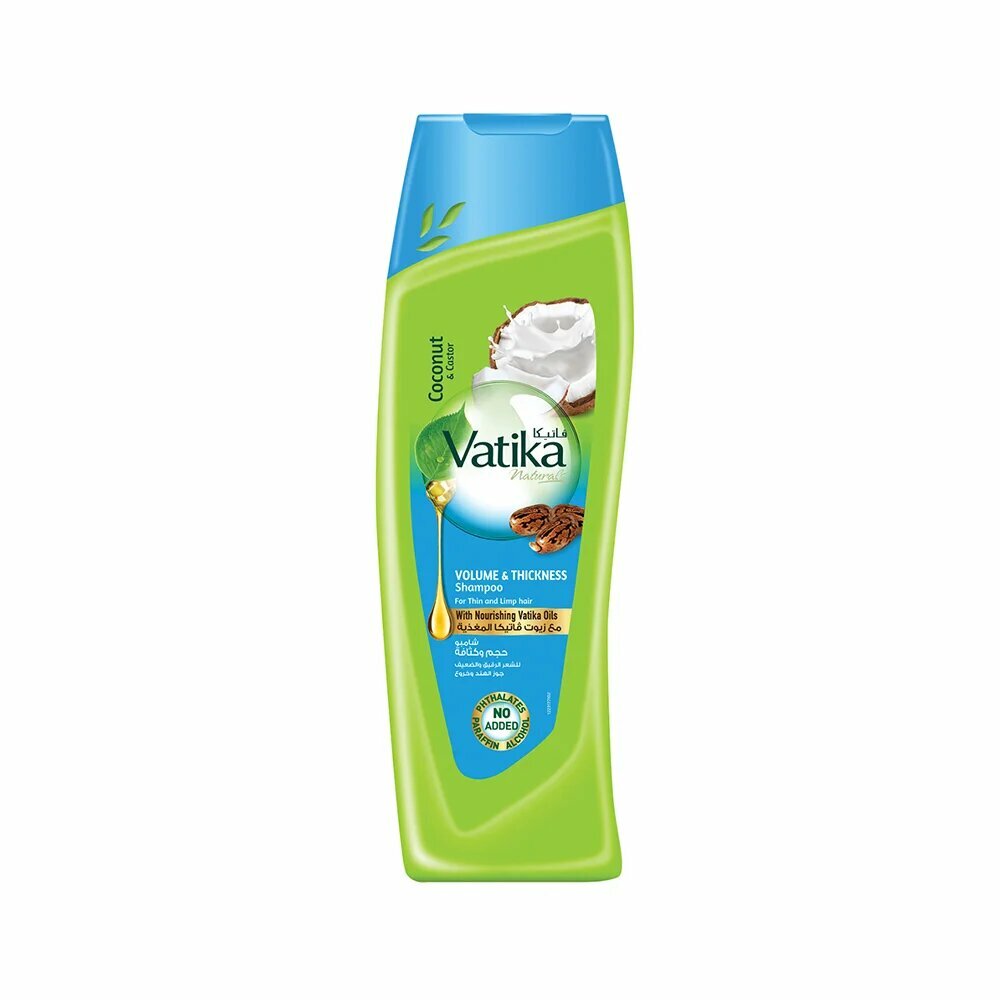 Vatika COCONUT AND CASTOR Volume And Thickness Shampoo, Dabur (Ватика кокос И касторовое масло Шампунь объем И толщина для тонких волос, Дабур), 200 мл.