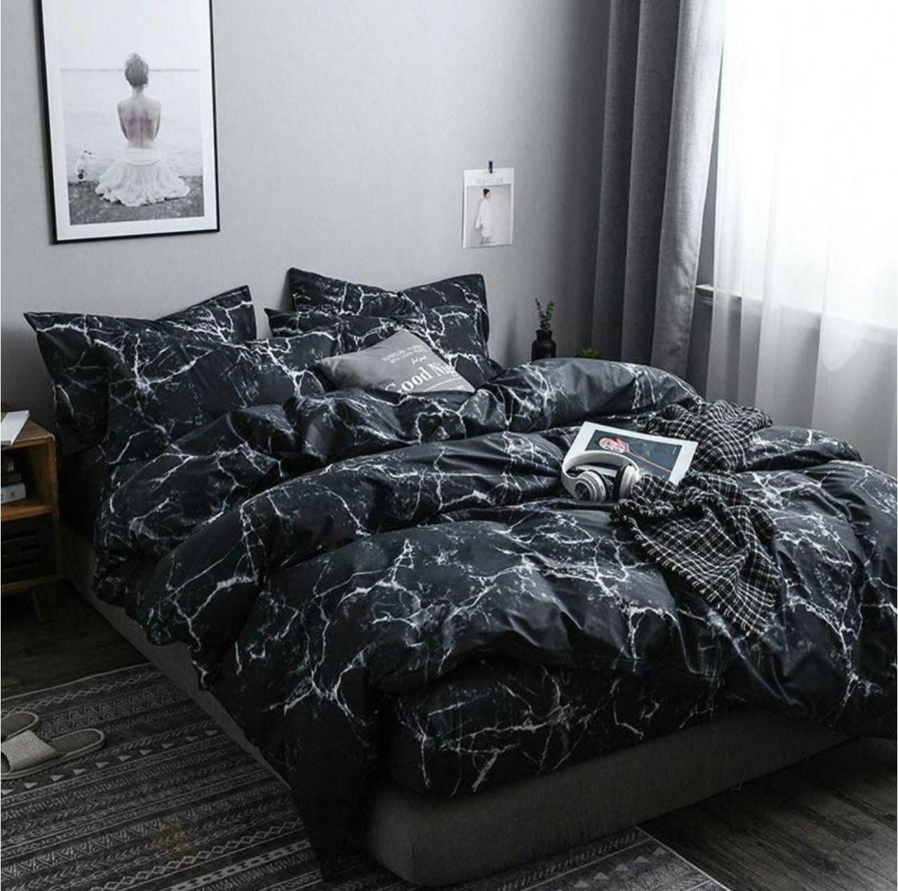 Комплект постельного белья двуспальный Alanna сатин - Черный Мрамор