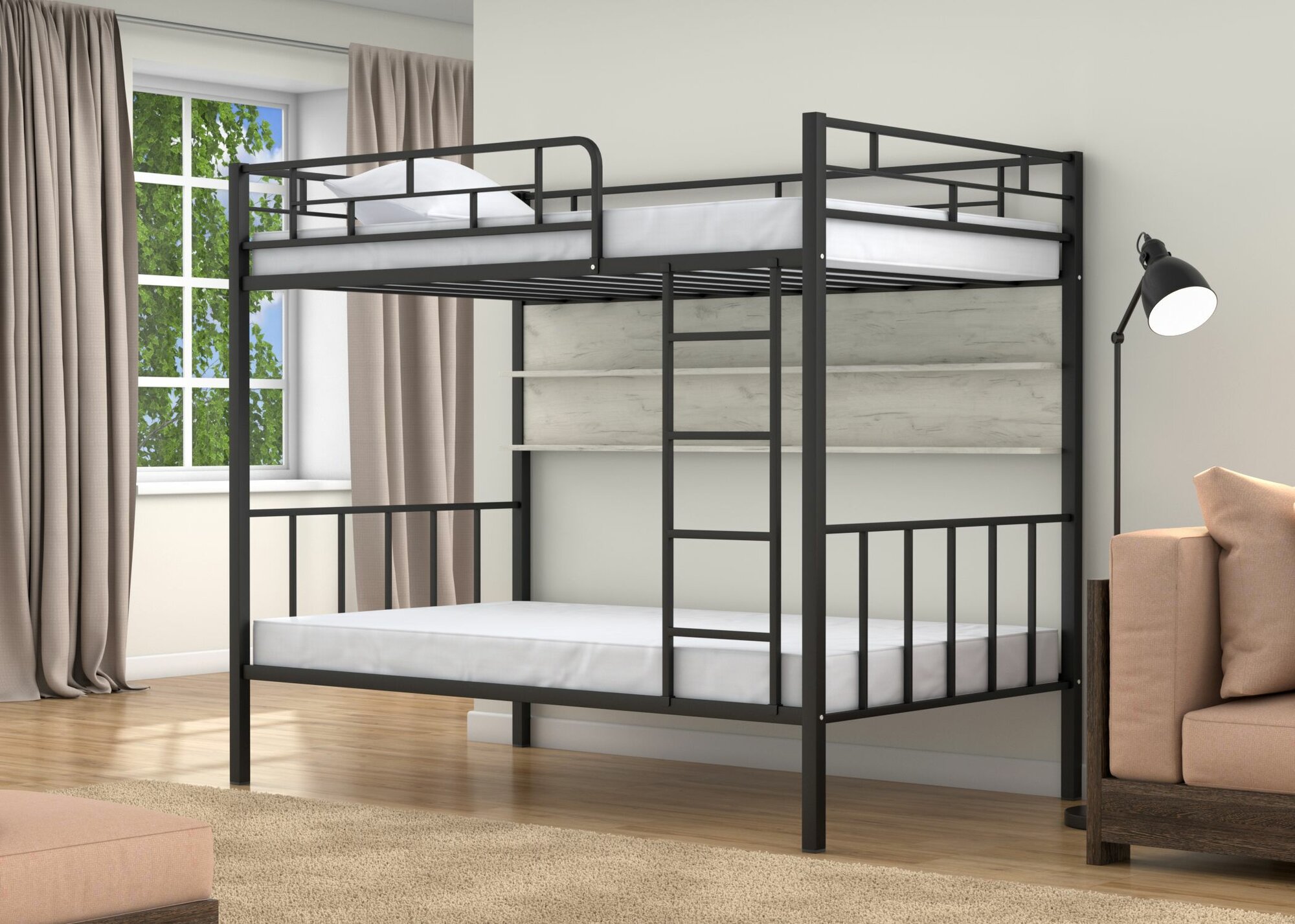 Двухъярусная кровать Валенсия 120 Черный полка Дуб крафт белый