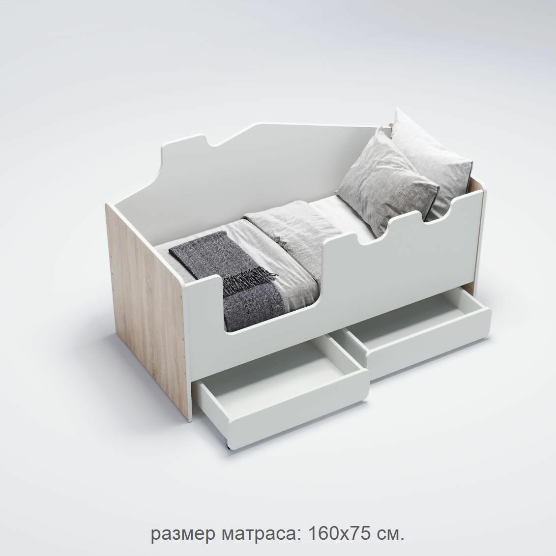 Детская кровать от 3 лет Легенда К202.02 домик сонома/белый , спальное место: 160х75
