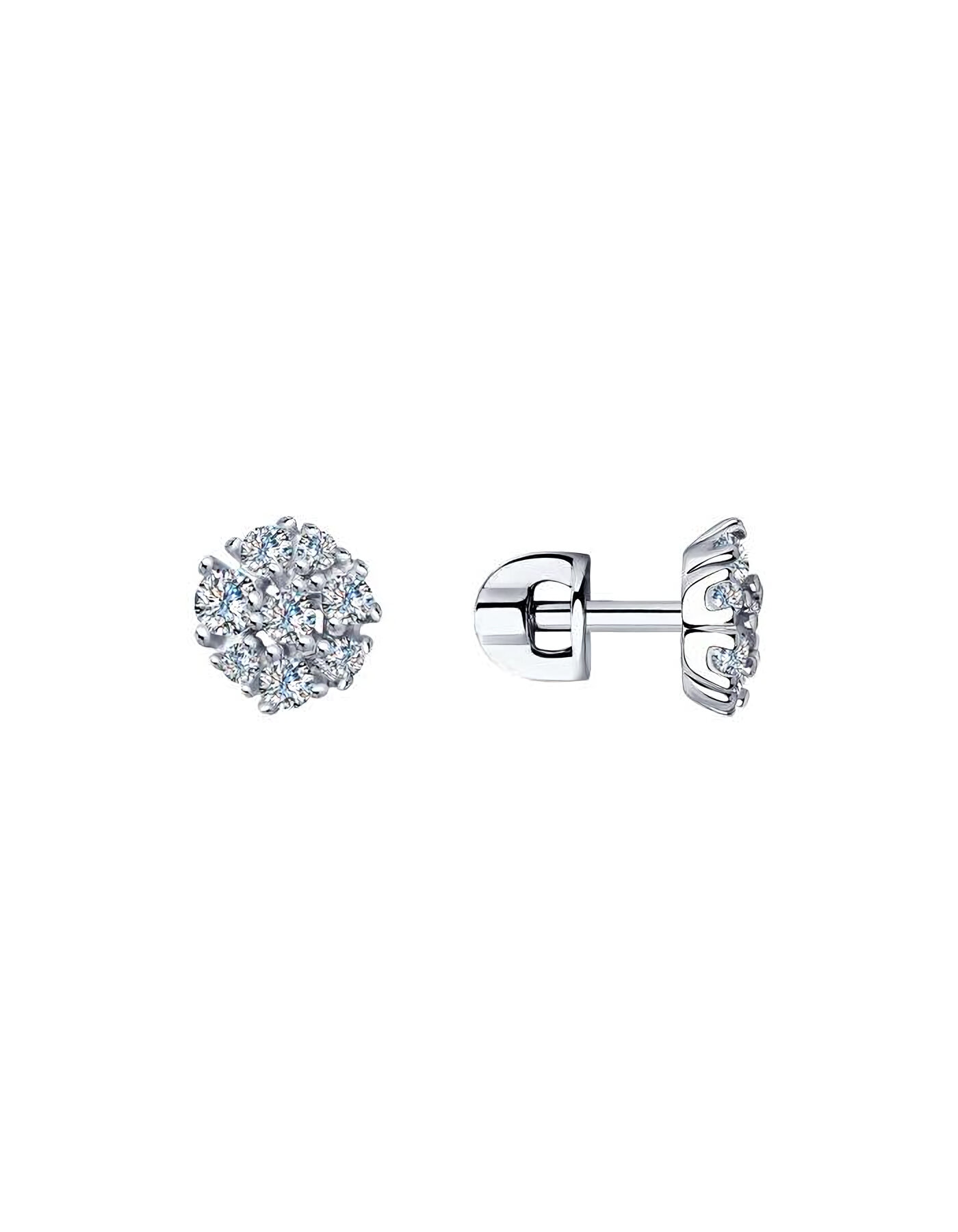 Серьги пусеты, серебро, 925 проба, родирование, фианит