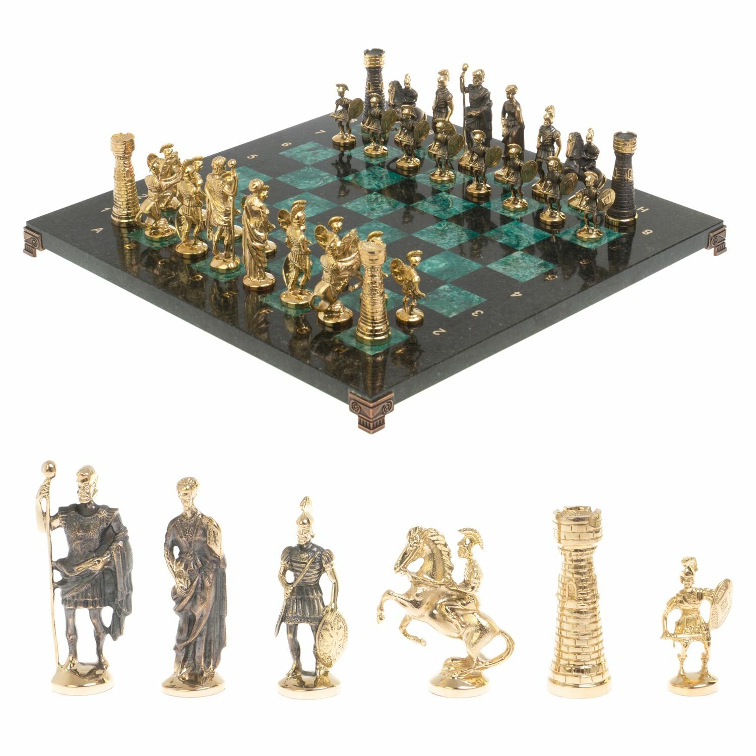 Настольные шахматы "Римские" бронза шабровский змеевик 40х40 см 126828