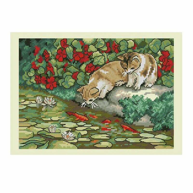 Набор для вышивки крестом Amishop "Отражение котенка" 18CT unprint canvas