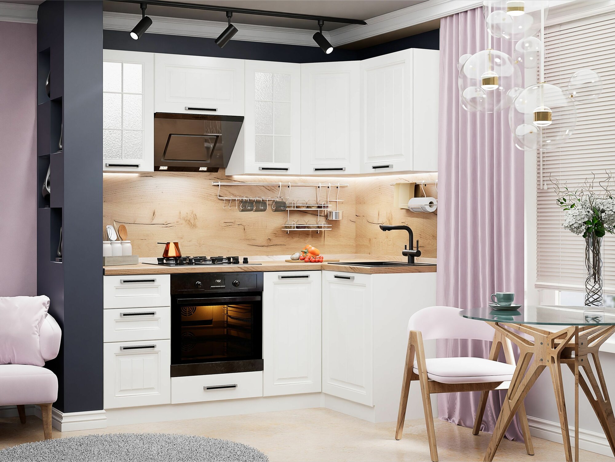 Кухонный гарнитур Прага Белое дерево, 2000/1200 мм