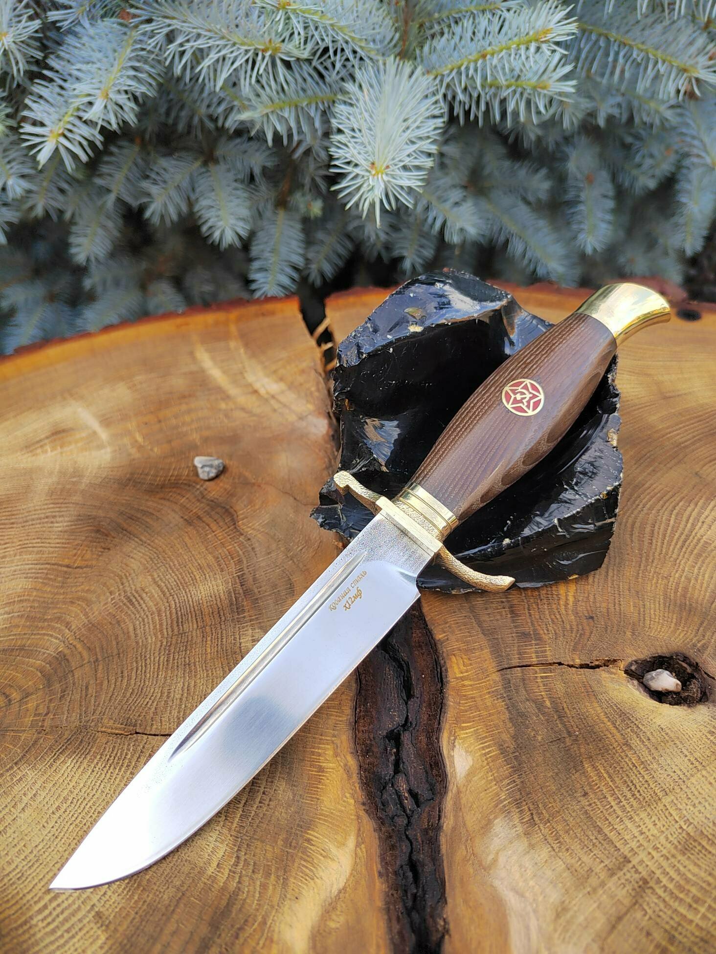 Нож финка НКВД( широкая) кованная сталь х12мф с кожаным чехлом