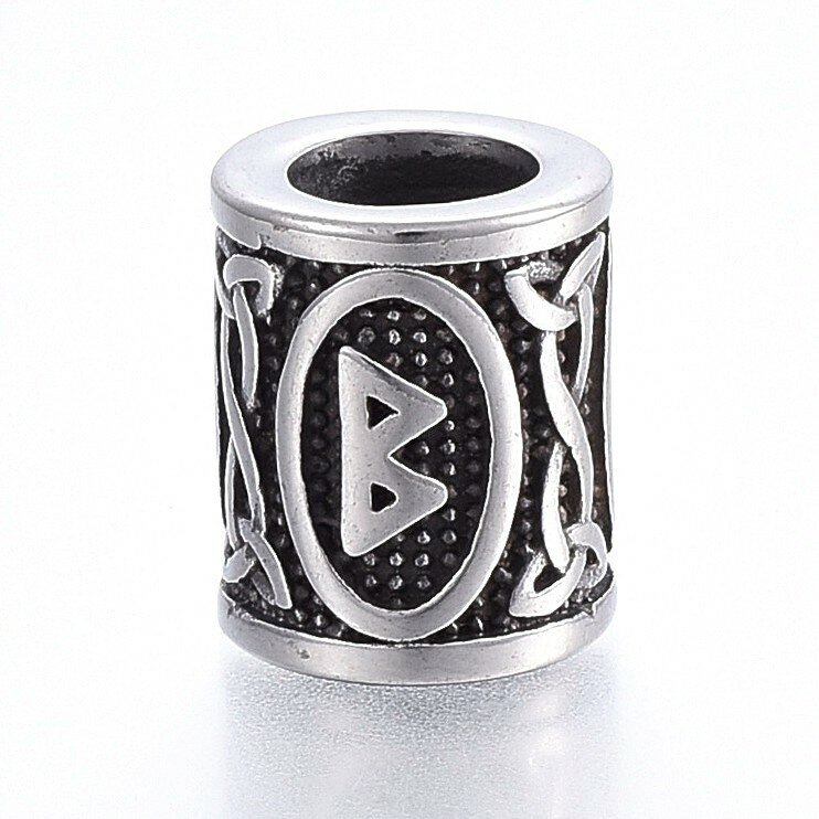 Бусина металлическая, 16х13мм, Руна Беркана, базовый материал - нержавеющая сталь, без покрытия, с чернением, 1 шт.