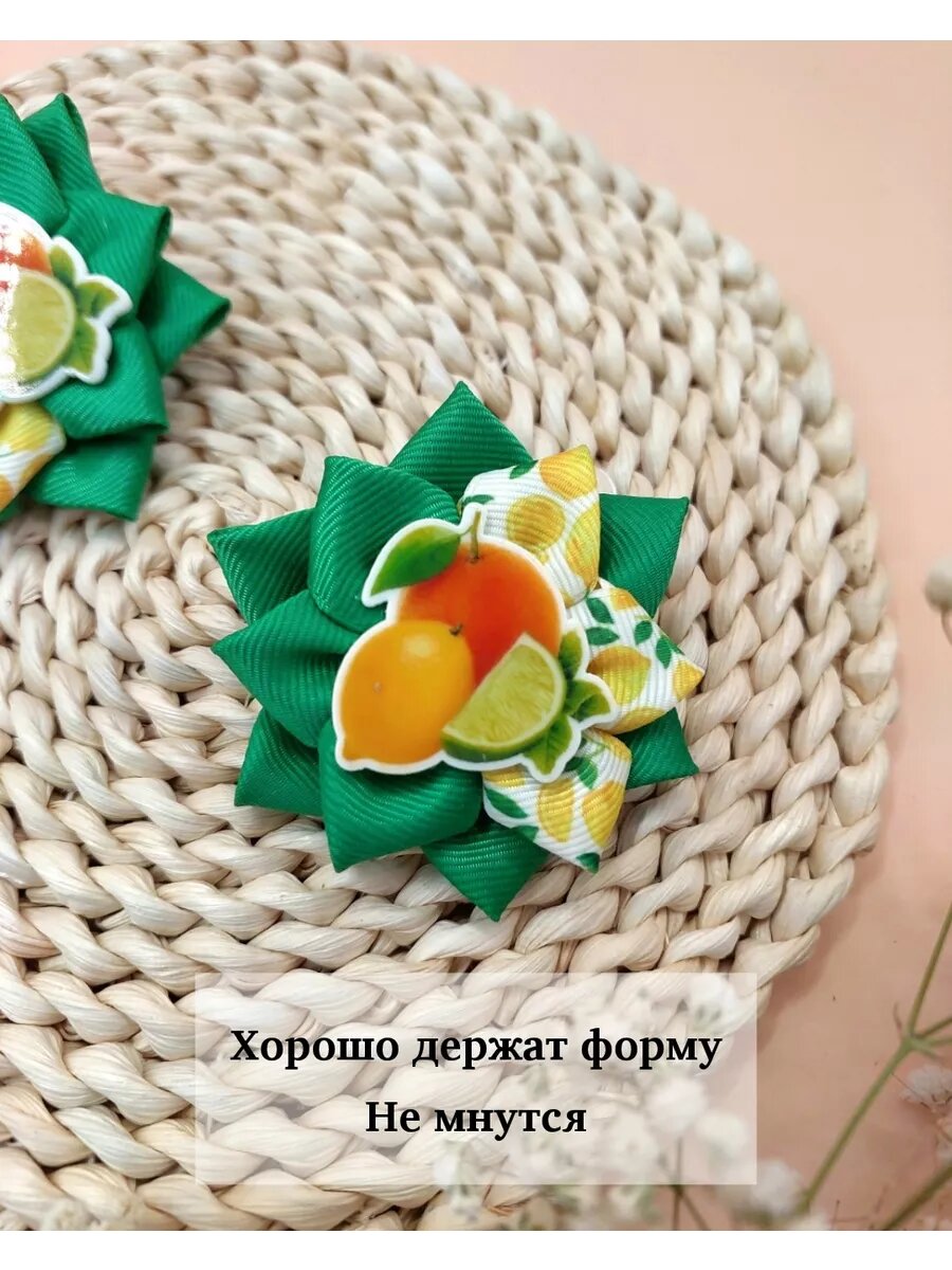 Бантики для волос "Арт и Дизайн", для девочек, ручная работа, текстиль, пластик, кабошоны, зелёные — фото 1